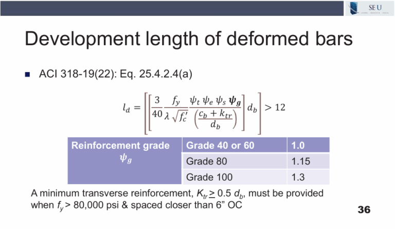 ACI 318-19(22) – Development Length of Deformed Bars when using Higher ...